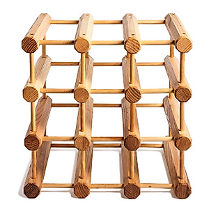 J.K. Adams Wood Stackable Modular Wine Rack Storage Holder with Natural Pins, 12 Bottle, Ash