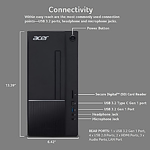 Acer Aspire TC-1770-UR11 Desktop | 13th Gen Intel Core i5-13400 10-Core Processor | 8GB 3200MHz DDR4 | 512GB M.2 2280 PCIe Gen 4 SSD | SD Card Reader | Intel Wi-Fi 6E AX211 | Windows 11 Home,Black