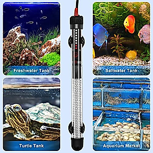 2 Pack 300W Submersible Aquarium Heater, Adjustable Temperature Fish Tank Heater with Thermometer, Protective Case and Suction Cup for 40-90 Gallon Saltwater Freshwater Fish Tank, Turtle Tank