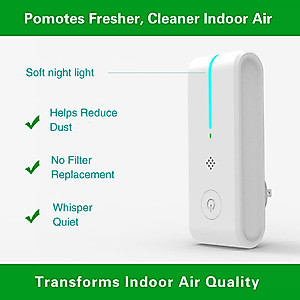 Plug-in Air Purifier, Ionizer Air Purifier Portable Air Purifier for Home, Bedrooms, Toilets, Living Room, Bathrooms, Closets, Pet Room, Power Saving White