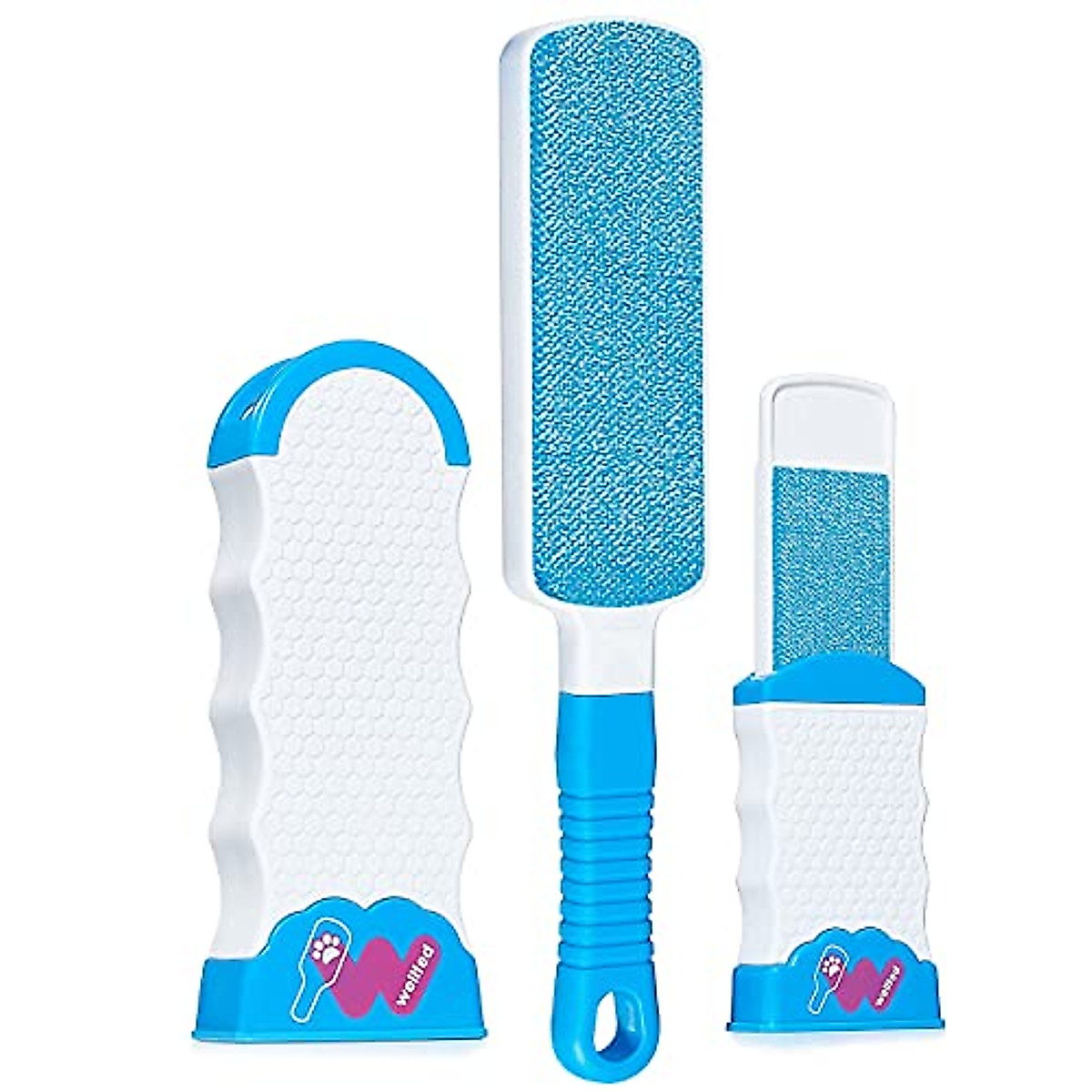 WELLTED Pet Hair Remover for Couch Furniture Clothing Car Seat Lint Brush - Fur Remover - Fur & Lint Removal - Dog & Cat Hair Remover - Double-Sided Brush with Self-Cleaning Base (Blue)