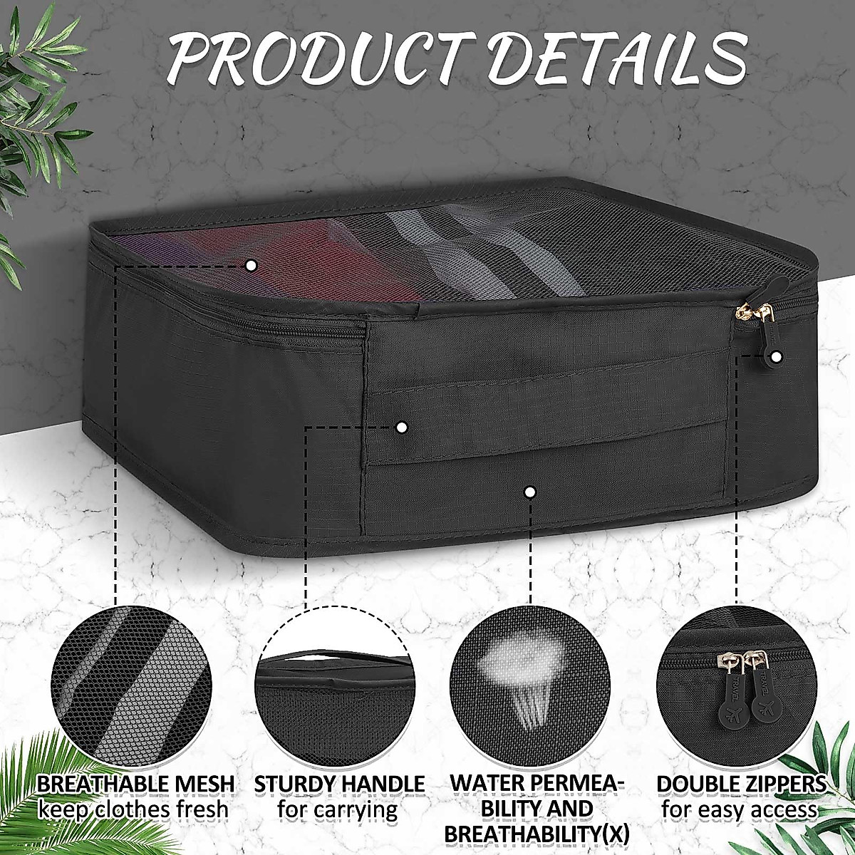 Silkfly 12 Pcs Packing Cubes for Suitcase Travel Luggage Bags Bulk Mesh Organizer Set for Hiking Camping Backpacking Clothes Accessories (Black,XL, L, M Size)