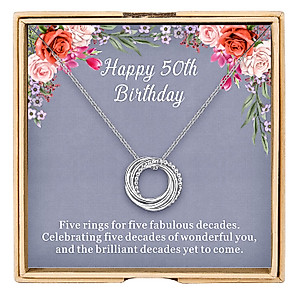 BalaBelle Birthday Gifts for Women, 30th 40th 50th 60th 70th 80th 90th Birthday Gifts for Women Friends, Happy Birthday Necklace 925 Sterling Silver Circle Necklace, Birthday Jewelry for Women (50th)