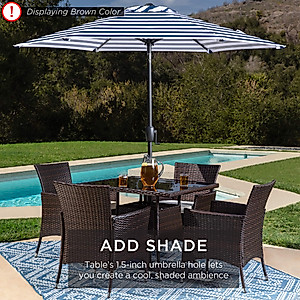 Best Choice Products 5-Piece Indoor Outdoor Wicker Dining Set Furniture for Patio, Backyard w/Square Glass Tabletop, Umbrella Cutout, 4 Chairs - Navy