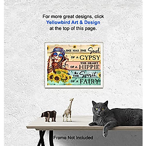 Hippie Inspirational Positive Quotes Wall Decor - Boho Encouragement Gifts for Women - Motivational Wall Art Poster - Bohemian Rustic Country Sunflower Decoration - Girls Teens Bedroom Home Office