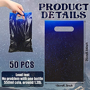 50 Packs Galaxy Party Favor Bags Candy Favor Bags Goodie Bags Galaxy Party Supplies Outer Space Party Favors Treat Bags Starry Plastic Gift Bags for Kids Birthday Party Baby Shower (Blue Galaxy)