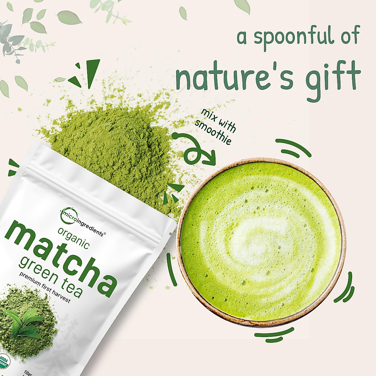Organic Matcha Green Tea Powder, 1 Pound (16 Ounce), Culinary Grade, First Harvest Authentic Japanese Origin, 100% Pure Matcha for Smoothies, Latte and Baking, Unflavored, Non-Irradiation