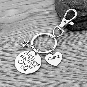 Sportybella Cheer Keychain, She Believed She Could So She Did Cheerleading Backpack Charm, Cheer Jewelry Gift for Cheerleaders and Cheer Teams