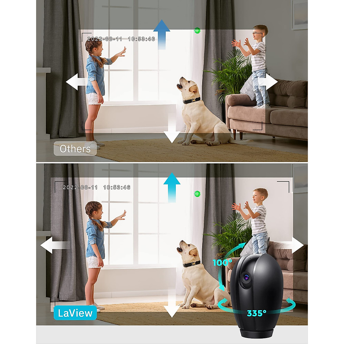 LaView Security Cameras for Home + 2X 32GB SD Cards, PT Home Security Camera System with Motion Detection, Two-Way Audio, Night Vision, Indoor WiFi Camera for Baby/pet, Alexa, USA Cloud Service