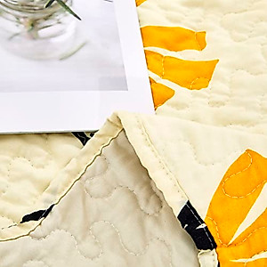 DaDa Bedding Botanical Floral Lap Quilt - Throw Blanket Quilted Yellow Fleur Golden Yellow Spring Time Tulips - Scalloped Edges Bright Vibrant Ivory Cream - 50 x 60