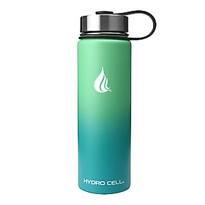 HYDRO CELL Stainless Steel Insulated Water Bottle with Straw - For Cold & Hot Drinks - Metal Vacuum Flask with Screw Cap and Modern Leakproof Sport Thermos for Kids & Adults (Mint/Green 24oz)