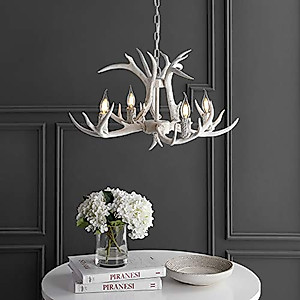 JONATHAN Y JYL6301B Eldora 26" Adjustable Resin Antler 4-Light LED Chandelier, Glam, Rustic,Cottage,Transitional, Dimmable Dining Room, Living Room, Kitchen, Foyer, Bedroom, White