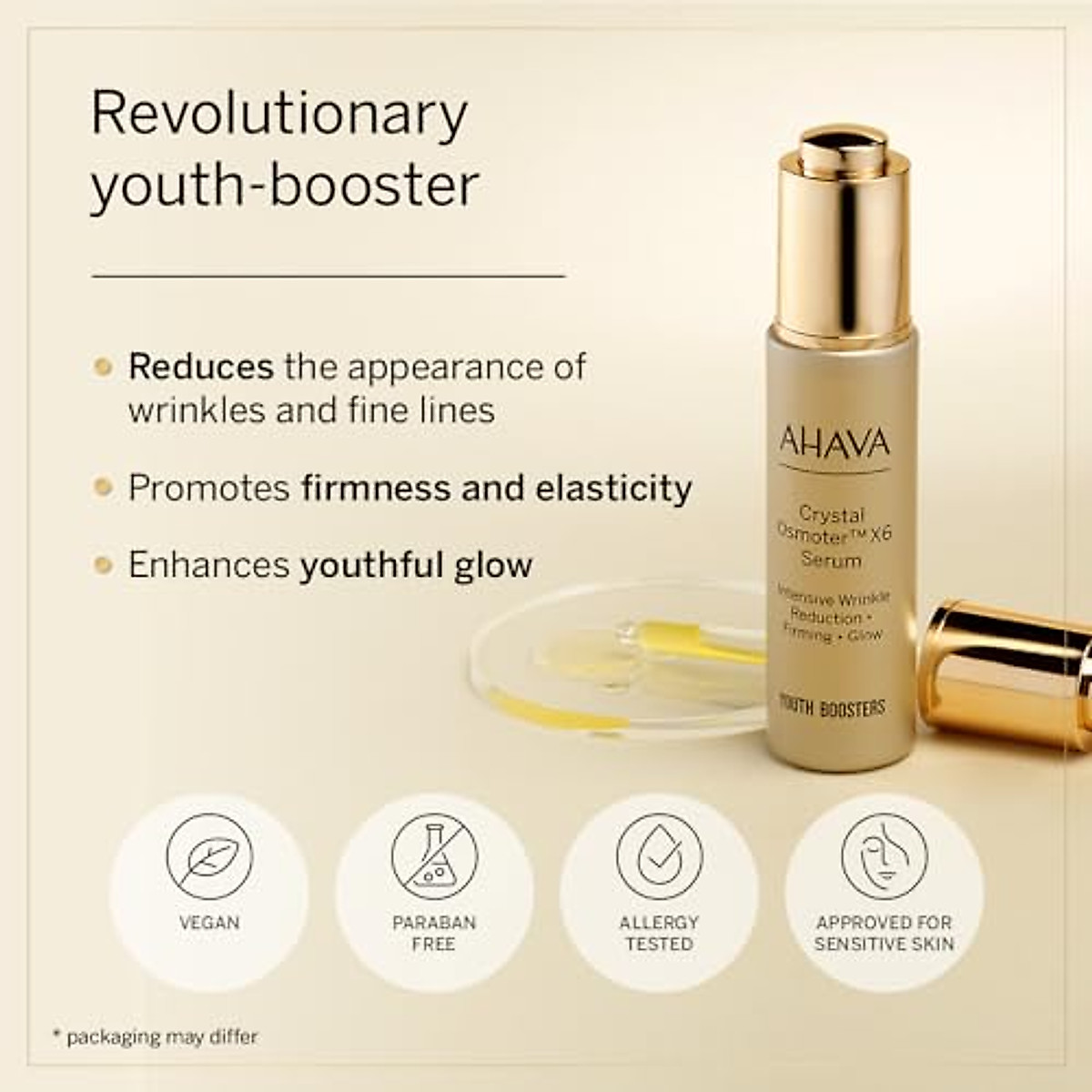 AHAVA Crystal Osmoter X6 Serum - Revolutionary Youth Booster & Intense Wrinkle Reduction, Enhances Youthful Glow & Firming, Enriched with Exclusive Blend of Dead Sea Osmoter & Jojoba Oil, 1 Fl.Oz