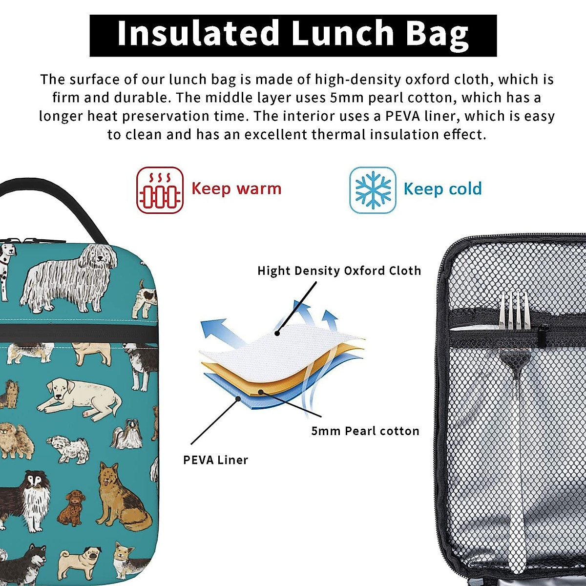 piuynsb boys lunch box,Cute Dogs Animal Insulated Lunch Bag Reusable work Lunch Tote Box Bag for girls women men and adults