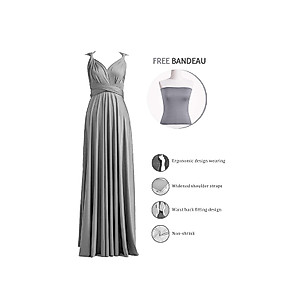Bridesmaid Dresses for Women, Convertible Sleeve V-Neck Floor Length Prom Wrap Maxi Convertible Long Dress Grey