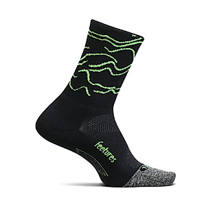 Feetures Elite Ultra Light Cushion Mini Crew Sock - Sport Sock with Targeted Compression - X-Large, Rogue Black (1 Pair)