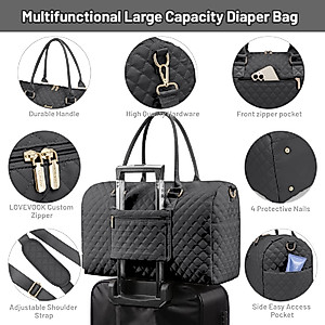 LOVEVOOK Diaper Bag Tote with Pacifier Case and Changing Pad, Large Capacity Mommy Bag for Hospital and Weekender Travel, Functional Baby Bag Newborn Baby Essential, Black