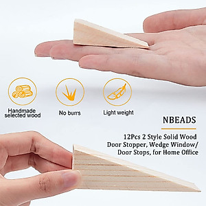 NBEADS 12 Pcs Wood Door Stopper, Non-Slip Door Stops Wedge Sturdy and Durable Door Stop Wedge 2 Sizes Triangle Wood Block for Wedge Window Door Stops for Home Office