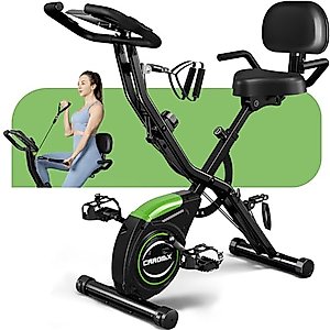 Caromix Folding Exercise Bike, 4 in 1 Stationary Magnetic Cycling Bicycle Upright Indoor Cycling Bike for Home Workout 330LB Capacity (Black)
