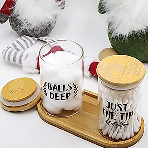 2 Pack Glass Qtip Holder Bathroom Set with Vanity Tray,Apothecary Jars with Bamboo Lids,Bathroom Cotton Ball and Qtip Organizer Storage Container Glass Jar Set