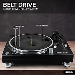 Gemini Sound 2 Speed Belt Drive Vinyl Record Player DJ Turn Table for Home Stereo with USB Interface and Audacity Software Included