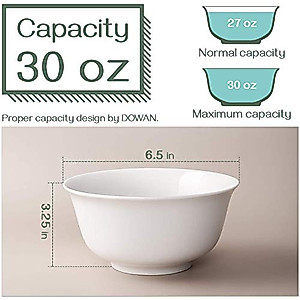 DOWAN 30 OZ Ceramic Soup Bowls & Cereal Bowls - White Bowls Set of 6 for Kitchen - Large Bowls for Cereal, Soup, Oatmeal, Rice, Pasta, Salad, Fruit - Dishwasher & Microwave Safe