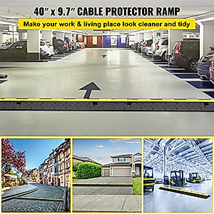 VEVOR Cable Protector Ramp, 5 Packs 2 Channels Speed Bump Hump, Rubber Modular Speed Bump Rated 11000 LBS Load Capacity, Protective Wire Cord Ramp Driveway Rubber Traffic Speed Bumps Cable Protector