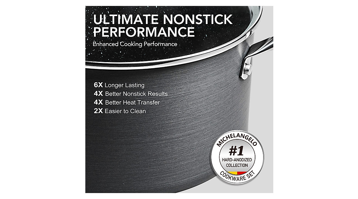 MICHELANGELO 10-Piece Hard Anodized Cookware Set | Non-Stick & Durable