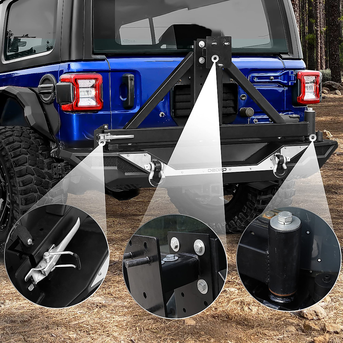 OEDRO Front & Rear Bumpers w/Tire Carrier Compatible for 2018-2025 Jeep Wrangler JL & Unlimited JLU (2/4 Doors), Full Width Back Bumper w/ 4 x LED Lights & Hitch Receiver & D-Rings & Reflective Armor