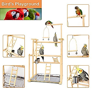 Large Bird Playground Parrot Perch Bird Stands 3 Layers Parrot Playstand Gym Playstand Wood Playpen for Parakeet Lovebirds Conure Cockatiel Cockatoos with Feeder Cups (3 Layers)