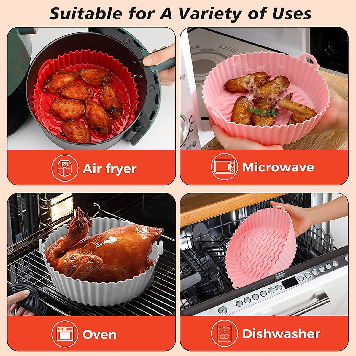 Air Fryer Silicone Liners Reusable: Ctizne 3Pcs 7.5In Silicone Pot for Air Fryer Basket, Replacement of Disposable Parchment, Airfryer Accessories for 5Qt 6Qt 7Qt Ninja Air Fryer