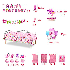 Pink Three Dino Rex Birthday Party Decorations Dinosaur 3rd Birthday Décorations Three inspired Rex Birthday Party Supplies include balloon backdrop knive fork spoon plate napkin cup tablecloth