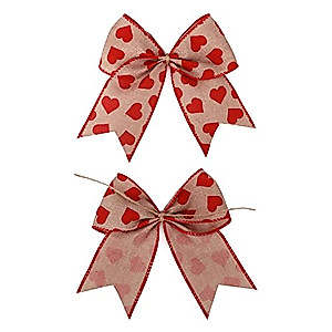 Meseey 12 Pcs 6 Inch Red Heart Printed Burlap Bows Decoration Bow for Valentine's Day Gift Wrapping Party Holiday Basket Ornaments(Valentine)