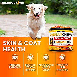 Omega 3 for Dogs - Fish Oil for Dogs Chews - Allergy and Dog Itch Relief - Dog Anti Shedding Supplement - Joint Health Treatment - Dog Skin and Coat Supplement - Salmon Oil - EPA & DHA Fatty Acids