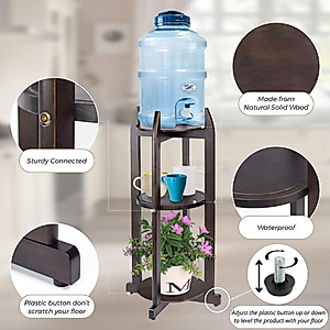 BETSEO Natural Solid Wood Water Dispenser Floor Stand (32.8" Hight-11.2" Wide) Drink Dispenser Floor Stand with 3 Round Shelfs Included for 1-5 Gallon Water Bottles/Crocks, Water Jug (Walnut Color)