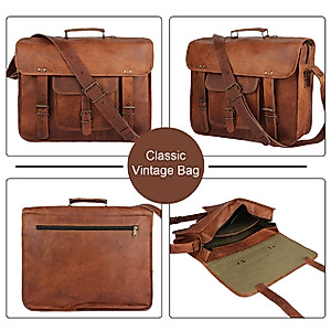 The Vintage Stuff 16" Handmade Leather Travel Messenger Office Crossbody Bag Laptop Briefcase College Satchel Computer Best Bag for Men and women Brown