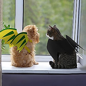 Halloween 5 Pieces Pet Costume Cat Dogs Cosplay Clothes Vampire Cloak Bat Pumpkin Hat Bib with Bells Bat Wings Dinosaur Dragon Wing Cat Collar Small Kitty Puppy Outfits for Halloween Party Pet Cosplay