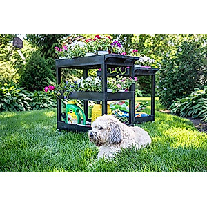 Offex 32" x 18" Mobile Multipurpose Utility Tub Cart with 3 Shelves and Ergonomic Handle - Black, Great for Warehouse, Garage and More