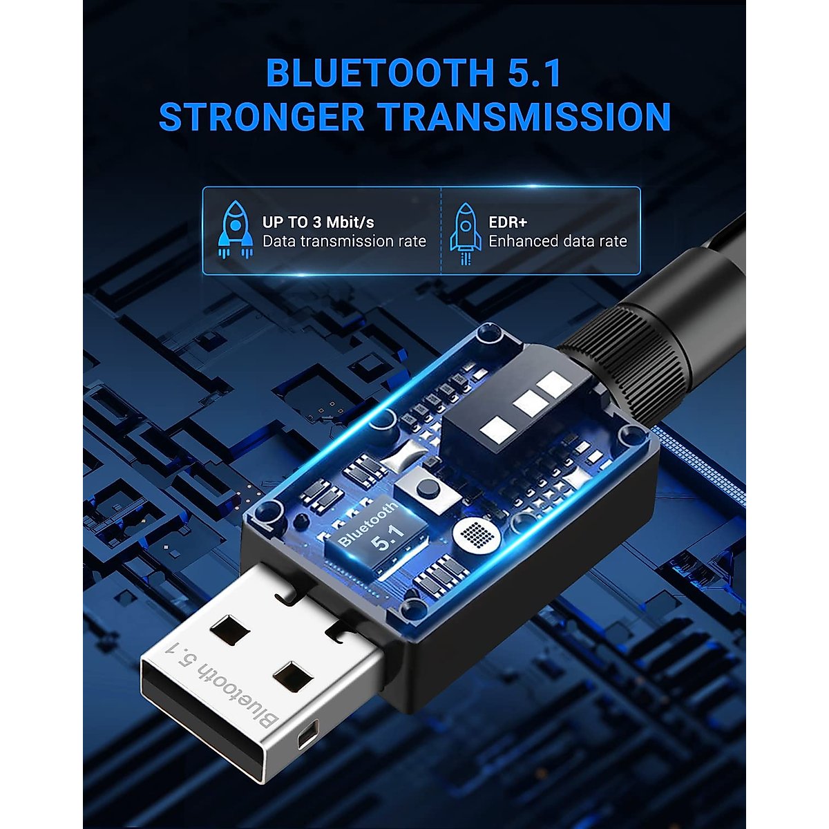 ZEXMTE Bluetooth Adapter for PC 5.1, Long Range USB Bluetooth Adapter 328FT/ 100M Bluetooth Dongle 5.1 EDR, Bluetooth Adapter for PC Windows 11/10/8/7-Bluetooth USB Adapter for Computer/Laptop