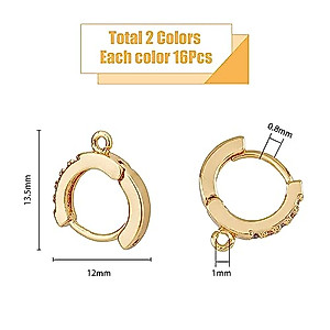 DICOSMETIC 16Pcs 2 Colors Zirconia Huggie Hoop Earring Round Open Loop Earring Hoop Earring with Loop Leverback Earring French Hook Brass Earring Hooks for Earring Jewelry Making