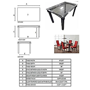 Pilaster Designs Indoor Home Decorative Furniture Eugene 47" Rectangular Dining Table, Cappuccino Wood & Beveled Glass Top
