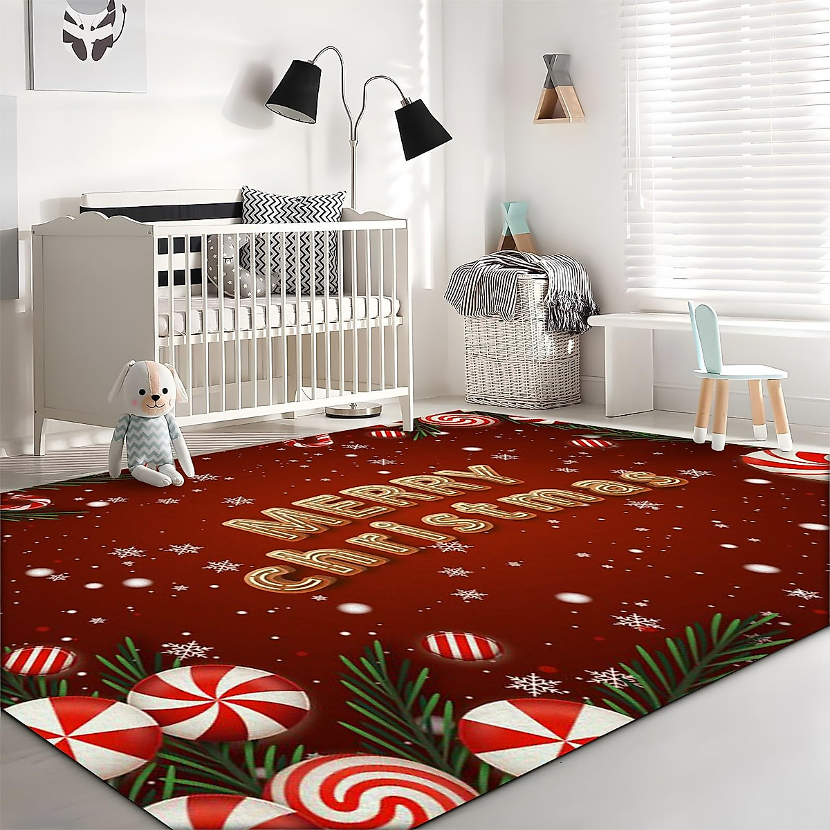 Christmas Theme Decor Red Area Rug 3x5 Rugs for Living Room, Carpet for Bedroom Non Slip Rug, Christmas Theme Decoration Lollipop Gift Red Washable Carpet for Dining Room Office