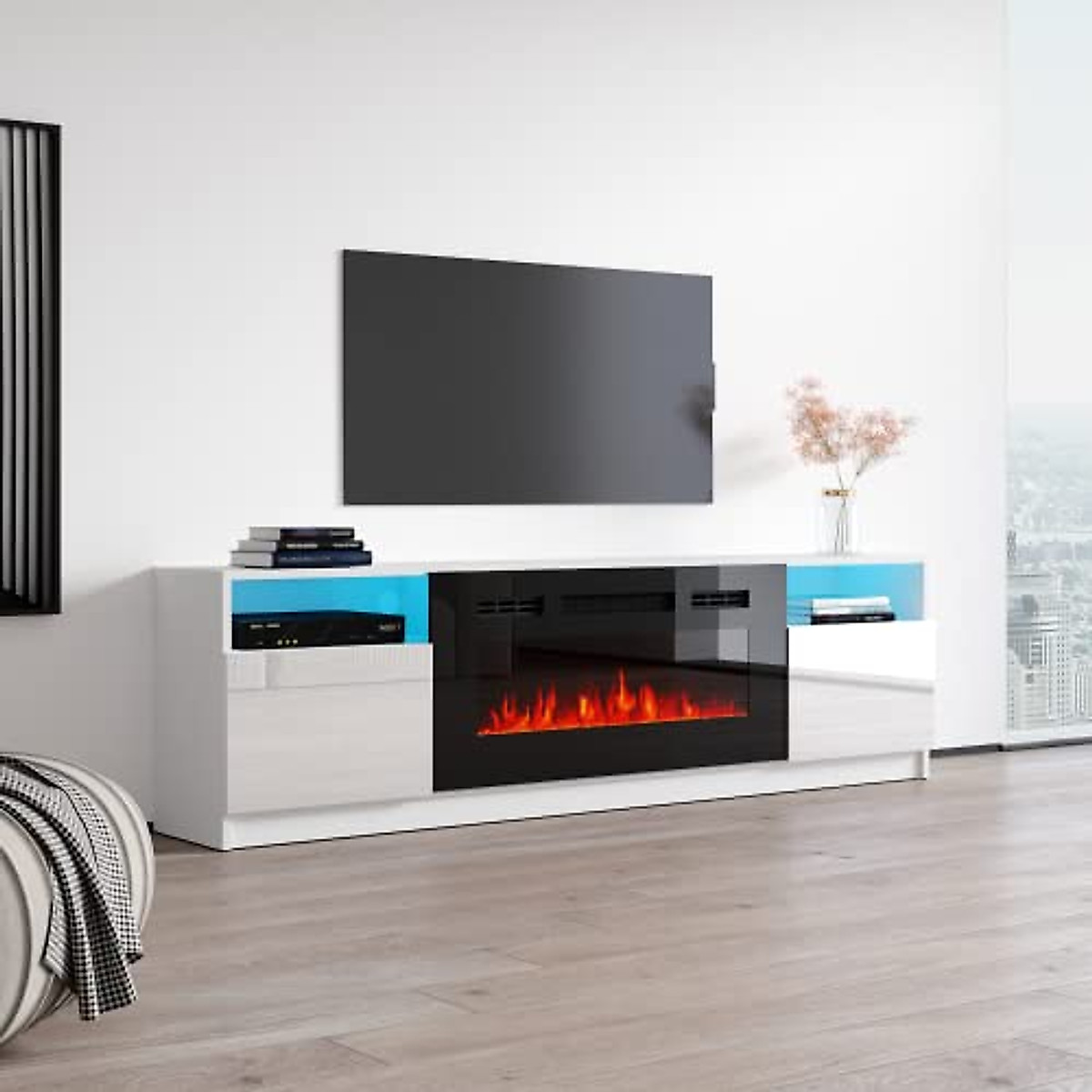 York 02 Electric Fireplace Modern 79" TV Stand
