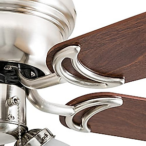 Prominence Home Whitley, 42 Inch Traditional Flush Mount Indoor LED Ceiling Fan with Light, Pull Chain, 5 Dual Finish Blades, Reversible Motor - 50863-01 (Satin Nickel), Bright Brass