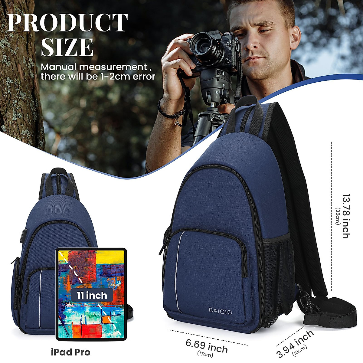 BAIGIO Camera Sling Bag Small Camera Backpack for Photographers,Water-resistant Camera Crossbody Bag Travel Caemra Backpack for DSLR SLR Mirrorless Camera