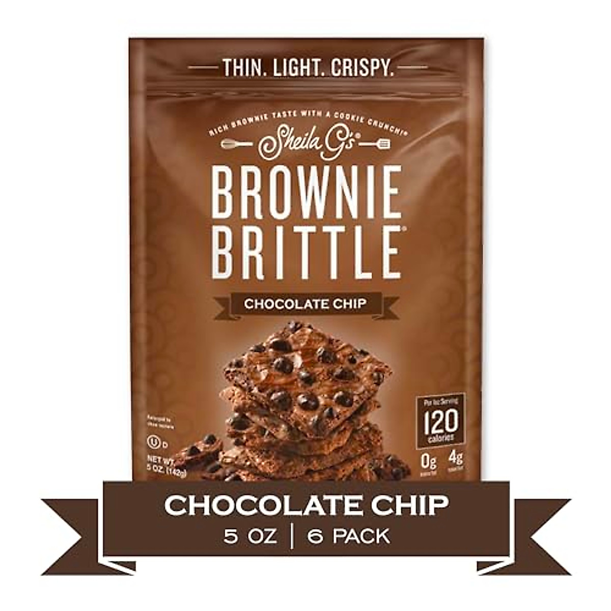 Sheila G's Brownie Brittle – Original Chocolate Chip Thin and Crispy Sweet Snacks (Pack of 6, 5 oz), Rich Gourmet Brownie Bites Dessert