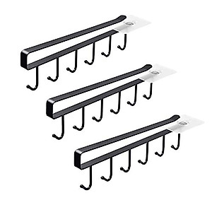 ECROCY Adhesive Cup Holder Under Cabinet - 3pcs x 6 Hook Coffee Cup Mug Holder for Kitchen, Fit for 1 Inch Thickness Shelf or Less - Only Fit for Flat Buttom Cabinet Without Any Lip