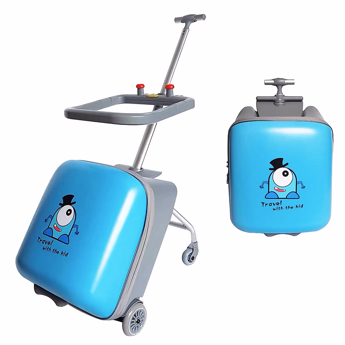 ELDA 20'' Kids Ride On Suitcase with Child Seat Design Large Carry On Hardside Rolling Luggage with Detachable Trolley, TSA Lock, Travel for Boys Girls