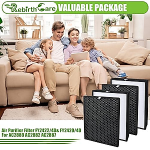 2 pack HEPA Filter FY2422/30 and 2 pack Filter FY2420/30 Alternative Replacement for Philips AC2889,AC2887,AC2882,AC3829 Air Purifier Filters