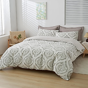 Tache Gray White Ogee Damask Moon Sky Speckled Heather Grey Modern Victorian Shabby Chic Reversible Duvet Cover Queen